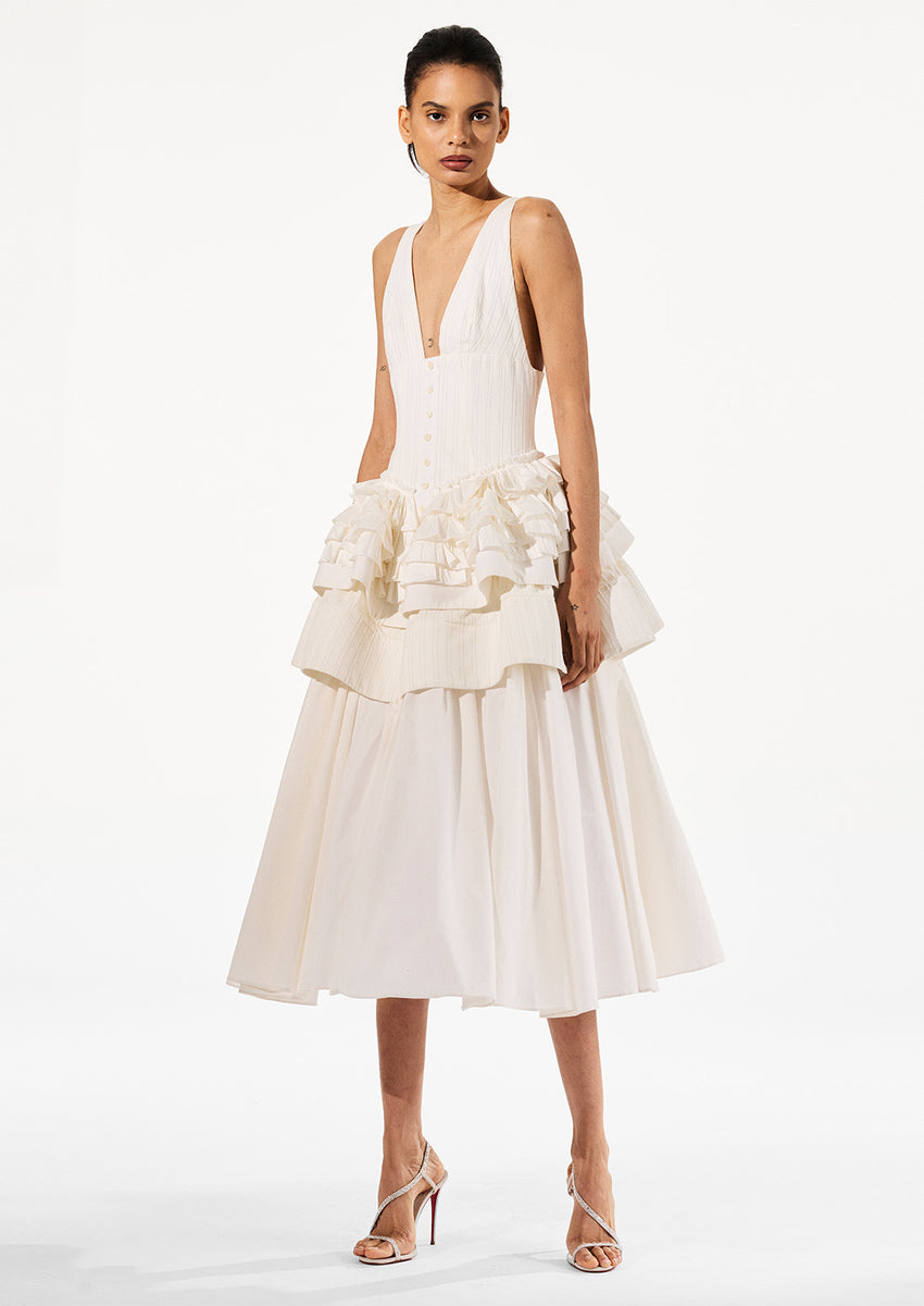 *PRE-ORDER* EMBROIDERED TIERED RUFFLE PEPLUM DRESS – Christopher John ...